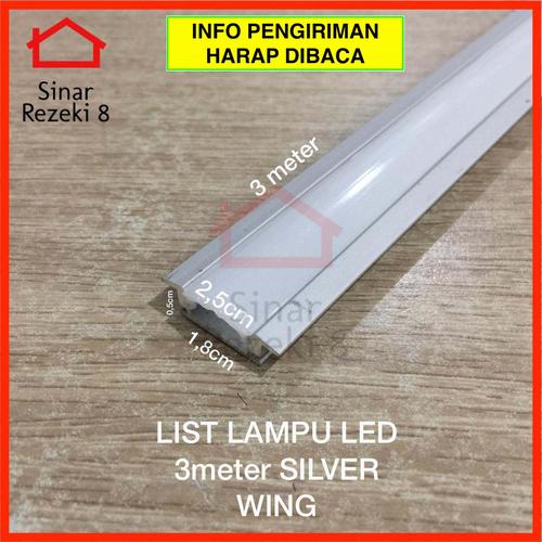 Jual List Lampu LED 3 meter WING Siku Lis Cover Aluminium Casing Silver ...