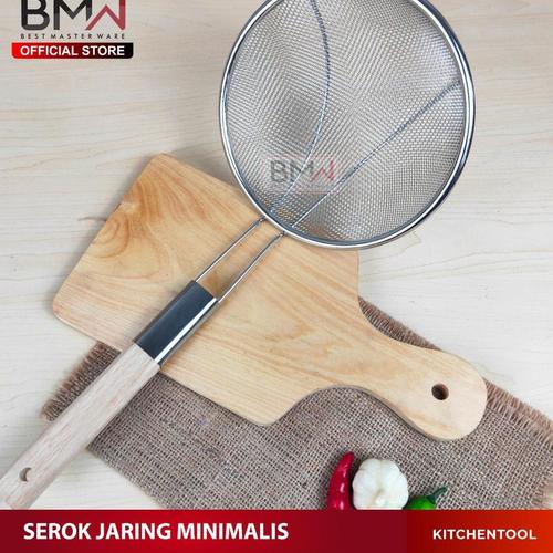 Jual Saringan Serok Jaring Gorengan Makanan Stainless Gagang Kayu TEBAL ...
