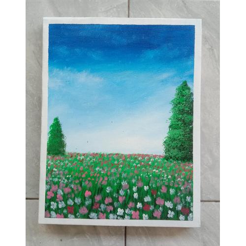 Jual Lukisan Kanvas Pemandangan Taman Bunga Aesthetic Ukuran 30x40cm ...