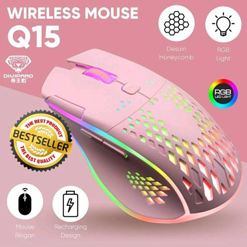 Jual Mouse Gaming Wireless Divipard LED RGB Cewek Pink Lucu Honey Comb ...
