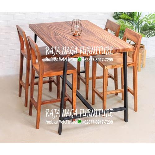 Jual Meja Bar Stool Kayu Panjang Trembesi Tebal Kaki Besi Kursi Cafe ...
