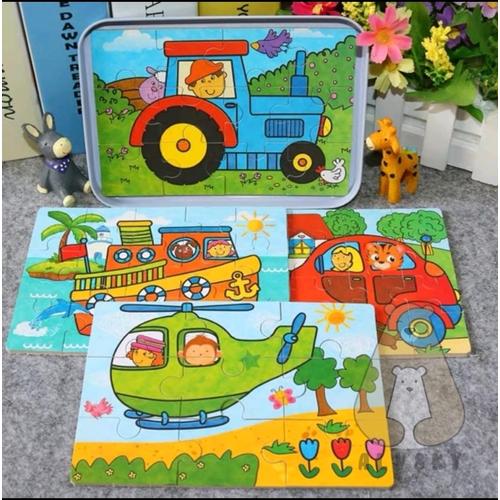 Jual MAINAN EDUKASI ANAK PUZZLE KAYU JIGSAW MIX 4 IN 1 / 4 IN 1 TIN BOX ...