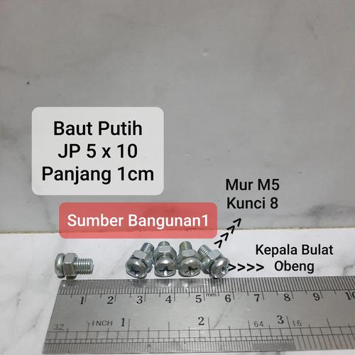 Jual Baut JP 5 x 10 putih 6cm mur m5 kunci 8 m5x10 kepala obeng bulat 5mm - Kab. Bekasi - Sumber ...