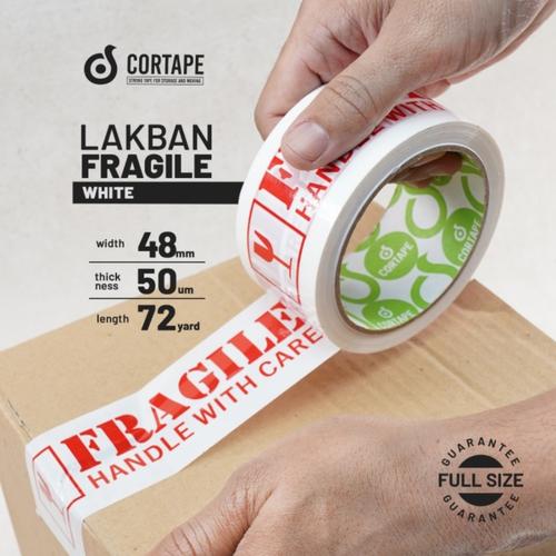 Jual LAKBAN FRAGILE MERAH ISOLASI FRAGILE PUTIH SELOTIP CORTAPE 48MM ...