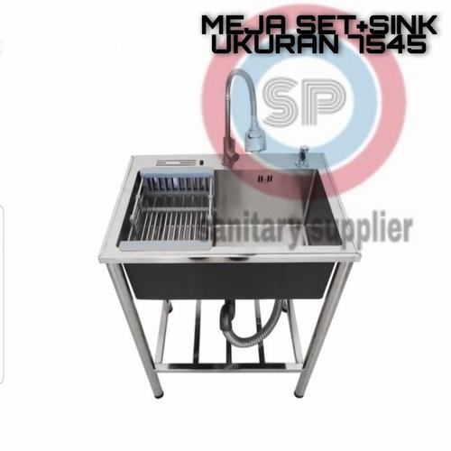 Jual Kitchen sink 7545 stainless lengkap/meja sink portable universal ...