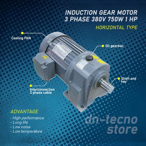 Jual Motor induksi gearbox 3 Phase 1Hp (750W) 4 Pole 1500rpm - Ratio 1 ...
