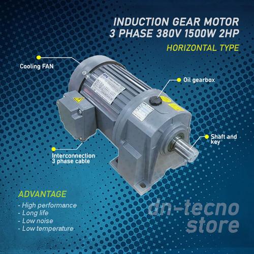 Jual Motor gearbox AC 3 phase 380V 2HP 1.5KW horizontal - Ratio 1:20 ...