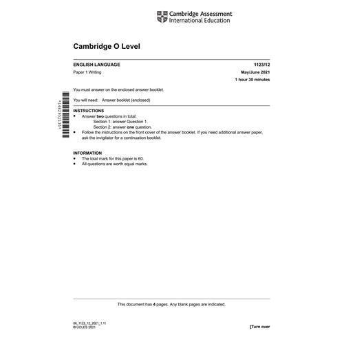 Jual O Level English 1123 2012-2021 May/June past papers and mark ...