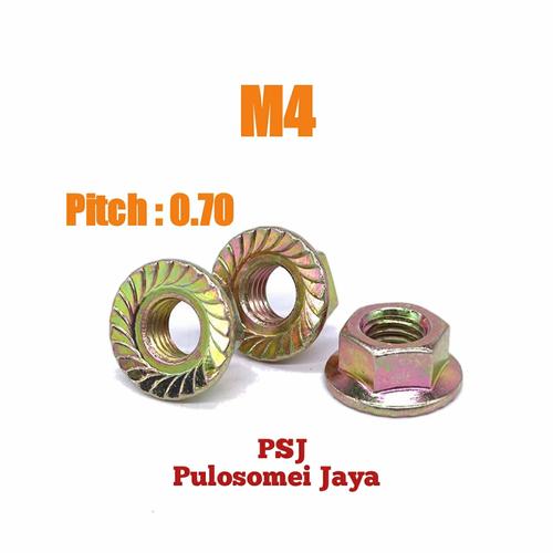 Jual Mur Topi Kuning M4 / Hex Flange Nut M4 Pitch 0.70 Kunci 6 - Kota ...