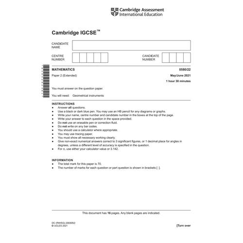 Jual IGCSE Math 0580 2012-2021 extended May/June past papers & mark ...