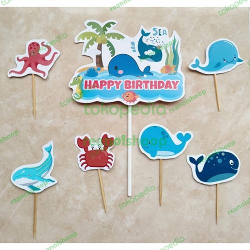 Jual topper cake nasi tumpeng ulang tahun happy birthday karakter ikan ...
