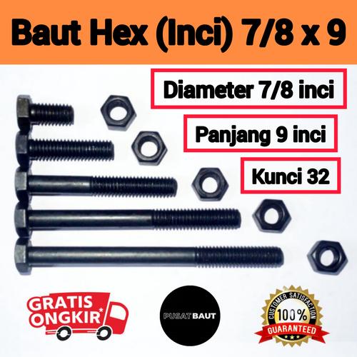 Jual Baut Mur 7/8 x 9 Baut 32 Baut Kunci 32 Baut Inci Hex Drat Kasar ...