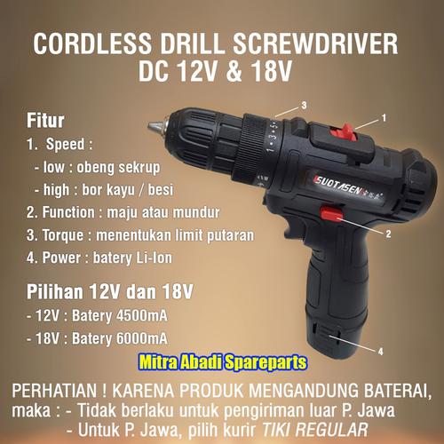 Jual Mesin BOR TANGAN & OBENG Portable / Cordless Drill Screwdriver DC ...