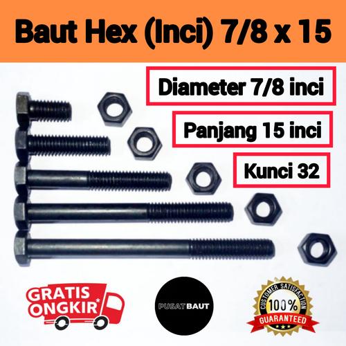 Jual Baut Mur 7/8 x 15 Baut 32 Baut Kunci 32 Baut Inci Hex Drat Kasar ...