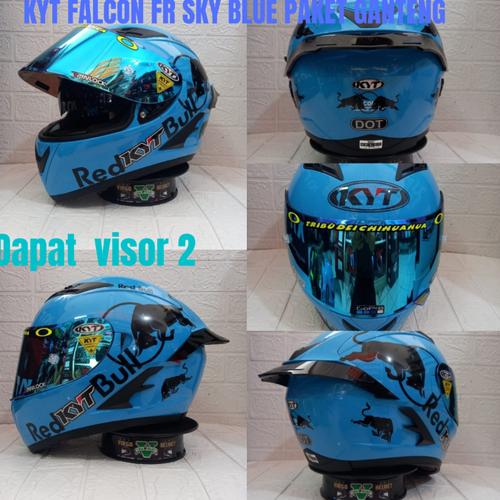 Jual KYT HELM FALCON FR SOLID SKY BLUE PAKET GANTENG REDBULL SNI DOT ...