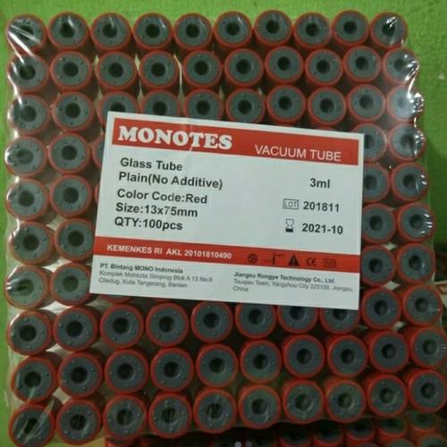 Jual Vacuum tube plain 3ml monotes, tabung vacum plain 3ml isi 100 tube ...