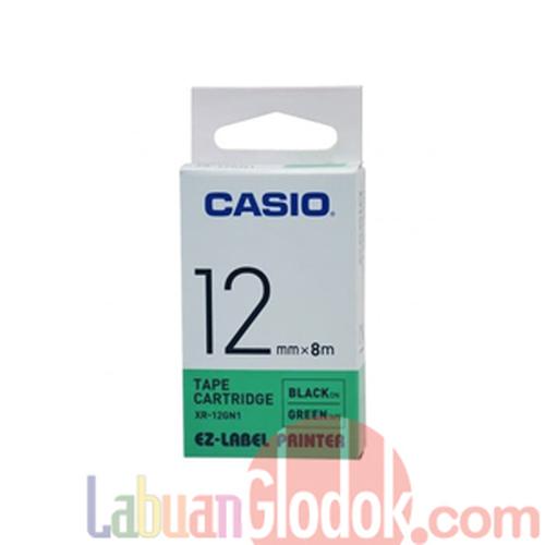 Jual Label casio XR-12GN1 12mm Black on Green/Tape Label Casio/casio ...