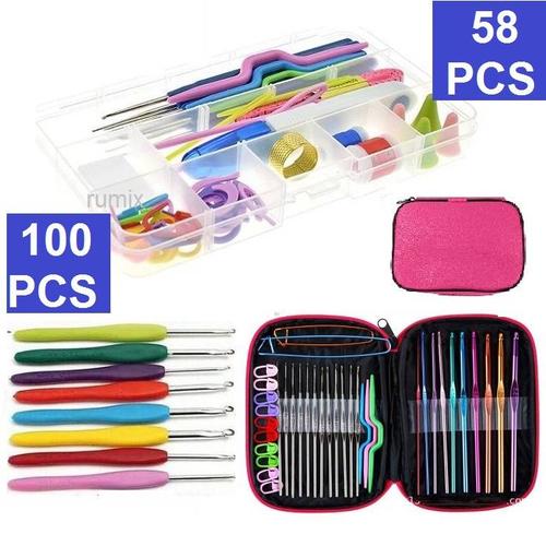 Jual Jarum Rajut Set 58pcs 100pcs Set Alat Rajut Set Hakpen Set Box Tas ...