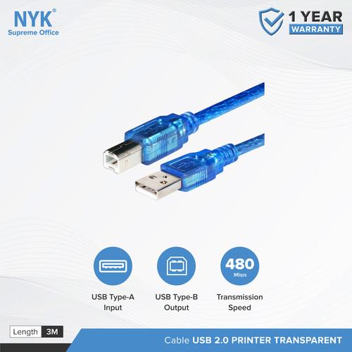 Promo Cable NYK Kabel USB 2.0 Printer Transparent 3 Meter - Jakarta ...