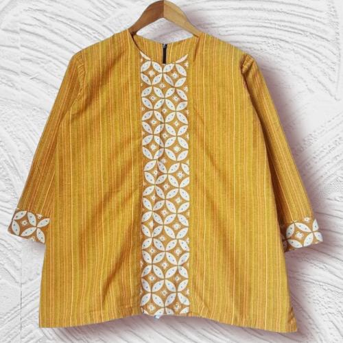 Jual Blus tenun lurik kombinasi batik cap atasan baju wanita modern ...