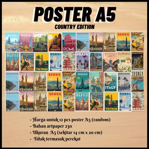 Jual POSTER COUNTRY RETRO / 12pcs POSTER DINDING AESTHETIC RANDOM - Kab ...
