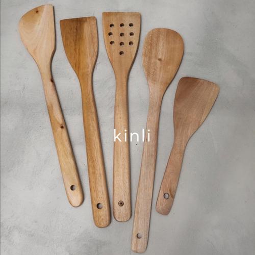Jual spatula kayu set 5pcs sutil sodet spatula sendok sayur masak ...