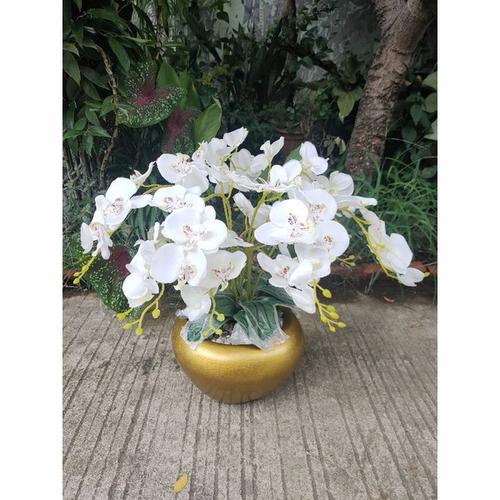 Jual Rangkaian bunga anggrek 12;tangkai vas bulat viber hiasan meja ...