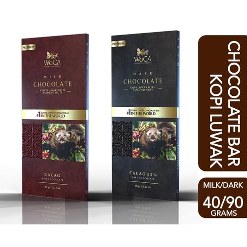 Jual WoCA Cokelat Premium Kopi Luwak Bar Dark or Milk 40/90 gram - Milk ...