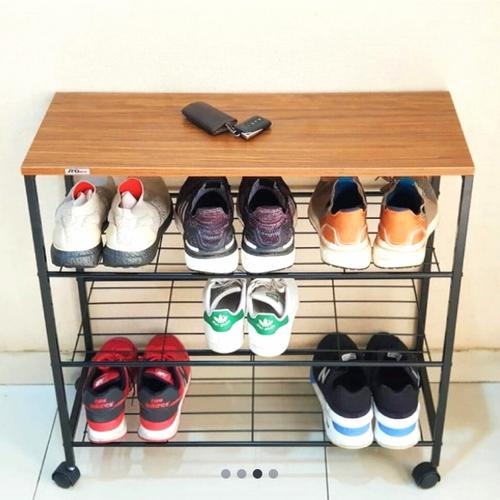 Jual Rak sepatu susun 4 rak sepatu besi rak sepatu kayu minimalis ...