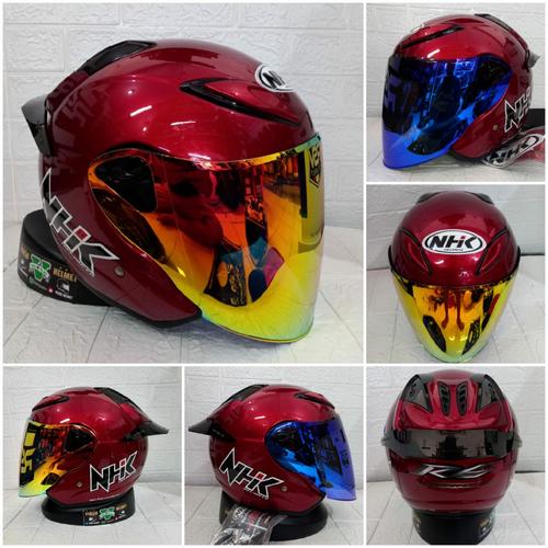 Jual NHK HELM R6 SOLID RED MAROON PAKET GANTENG VISOR IRIDIUM + SPOILER ...