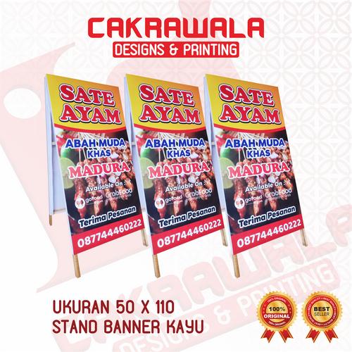 Jual SEGITIGA BANNER UKURAN 50 X 110 CM - STAND BANNER KAYU SATE AYAM ...
