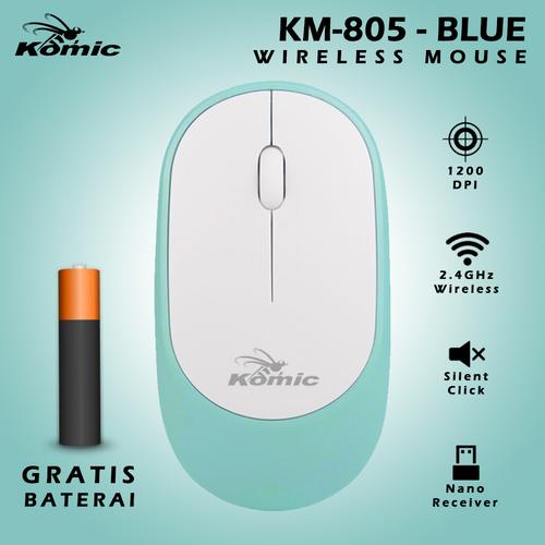 Promo Mouse Wireless Office Optical Silent Click/Klik KOMIC KM-805 Blue ...