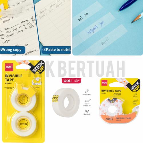 Jual DELI INVISIBLE TAPE ISOLASI SELOTIP PUTIH TRANSPARAN BISA DITULIS ...