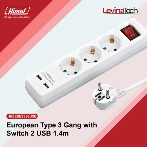 Promo Himel Terminal listrik, colokan listrik 3 lubang + saklar 2 USB ...