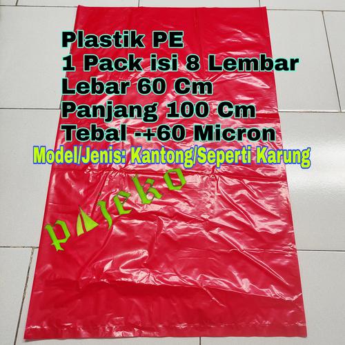 Jual Kantong Plastik Sampah Merah 60 x 100 Cm , Plastik PE Merah 60x100 ...