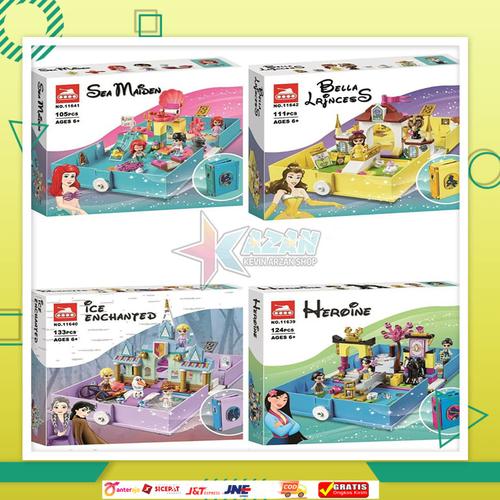 Jual Princess Story Book Figure Brick Princes Ariel Belle Mulan Frozen ...