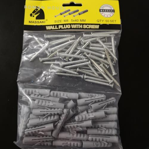 Jual Piser + Sekrup Baut M8 5x40mm Wall Plug with Screw isi 50 Set ...