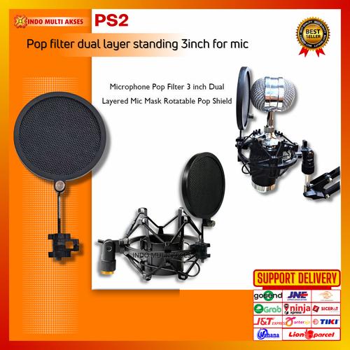 Jual Pop filter dual layer stand microphone condenser recording mic ...