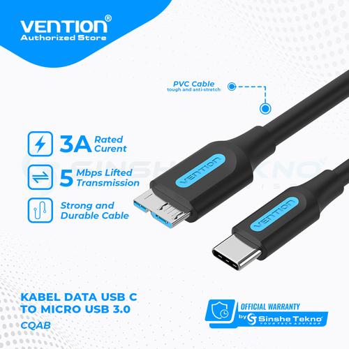 Jual Vention Kabel Data Usb Type C to Am Micro B Harddisk High Speed - CQA Black, 0.5 Meter ...