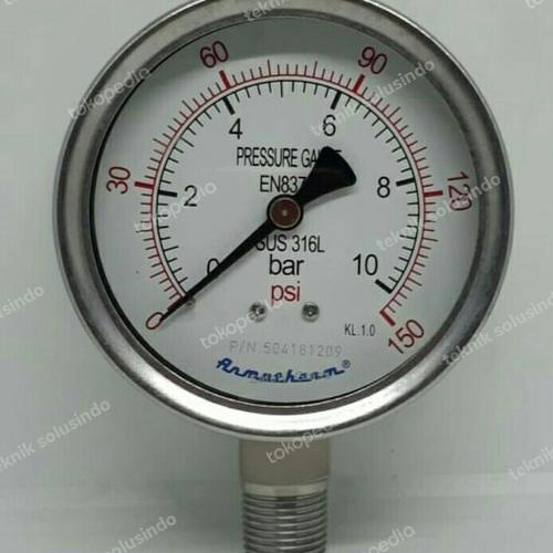 Jual manometer pressure gauge armatherm 10 bar / 150 psi full stainless ...