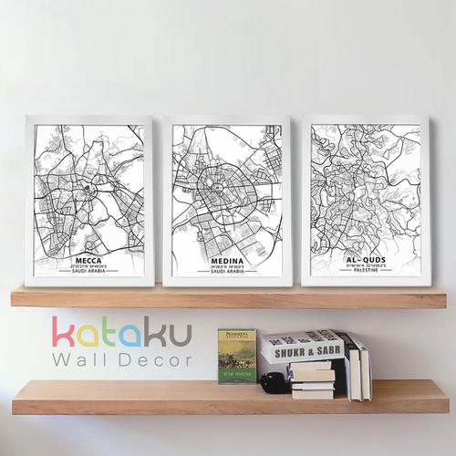 Promo Set Poster City Map Art Peta Mekah Madinah Al-Quds Hiasan Dinding ...