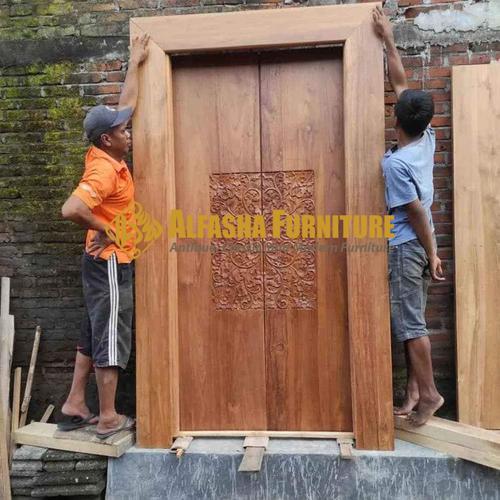 Jual pintu utama kayu jati variasi acitrap / kusen pintu kayu jati ...