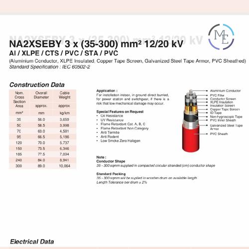 Jual kabel NA2XSEBY 3x150mm Kabelmetal kabel TM 12/20KV Alumunium ...