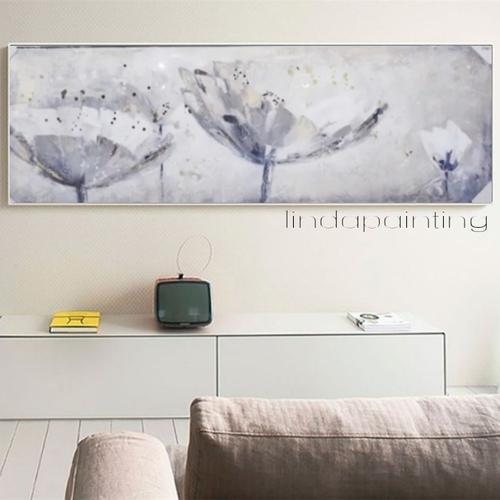 Jual lukisan abstrack bunga uk 50x150 || include frame - frame gold ...