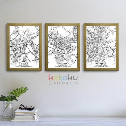 Promo Set Poster City Map Art Peta Mekah Madinah Al-Quds Hiasan Dinding ...