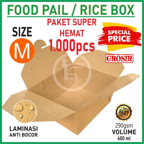 Jual Food Pail Paper Rice Box Lunch Box Kraft Takeaway Laminasi Grosir ...