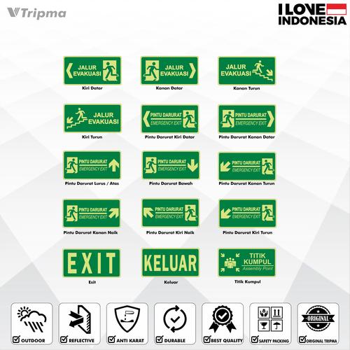 Jual Rambu Jalur Evakuasi - Exit 30cm x 15cm Akrilik + Sticker Fosfor - Kota Bandung - Tripma ...