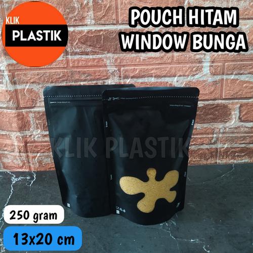 Jual STAND POUCH 250GR HITAM WINDOW BUNGA/PLASTIK KLIP KEMASAN KOPI ...