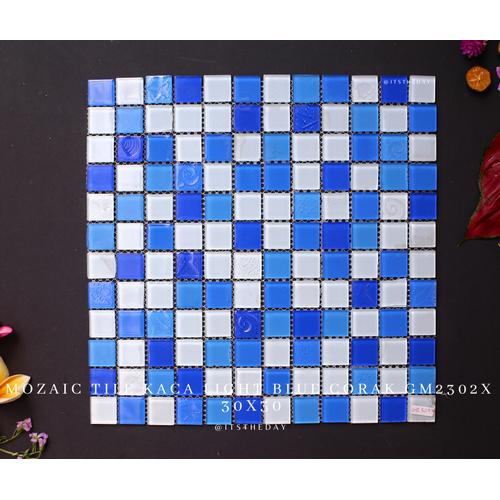 Jual Mosaic Tile Mozaik Kaca TSA Light Blue Biru Mix Corak GM2302X ...