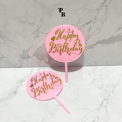 Jual Topper Cake/Hiasan Kue/Topper Bulat Happy Birthday Akrilik - Pink ...